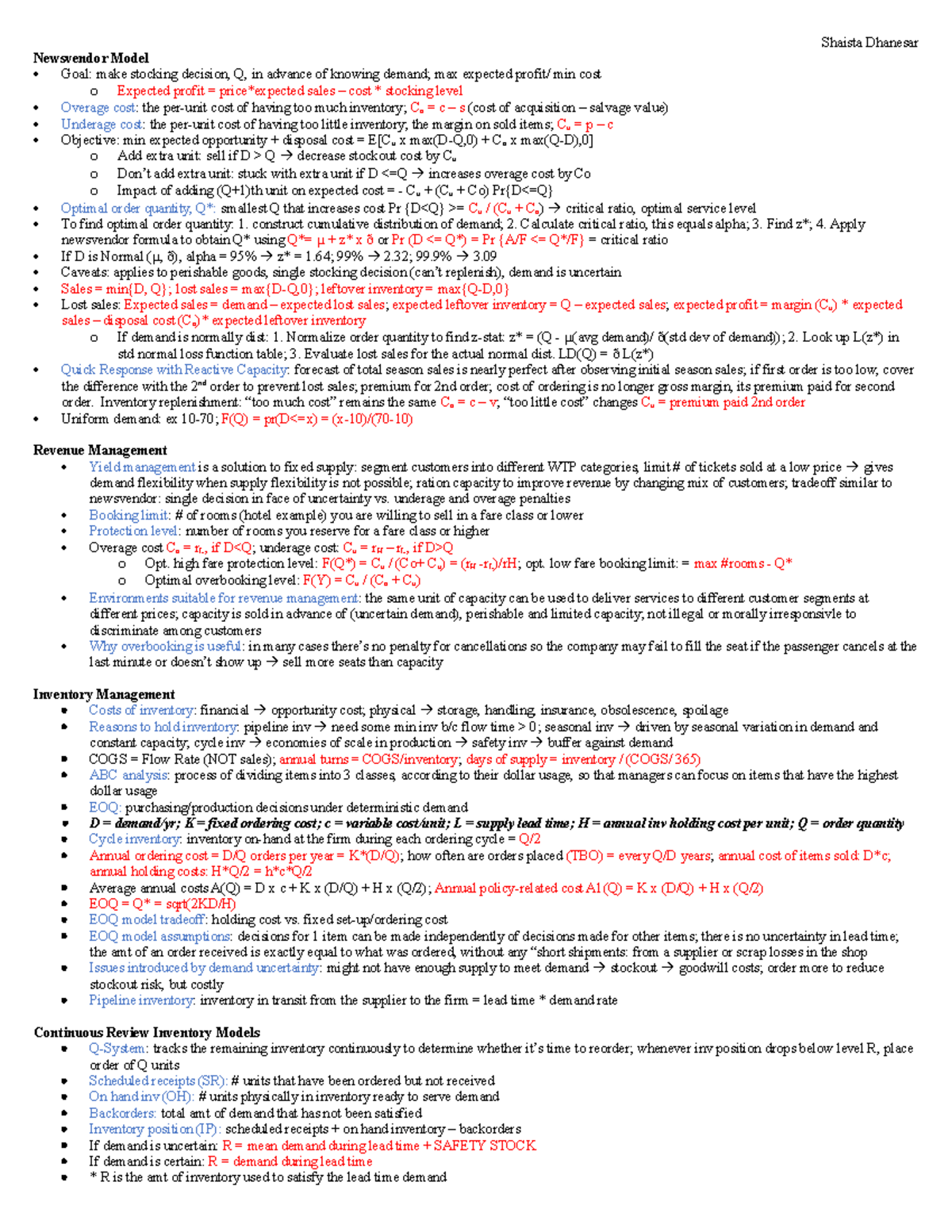 Final Exam Cheat Sheet - Summary of Operations Management Concepts ...
