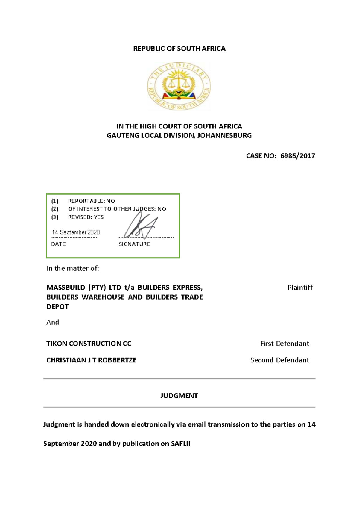 Massbuild (Pty) Ltd v Tikon Construction CC: Suretyship Dispute ...