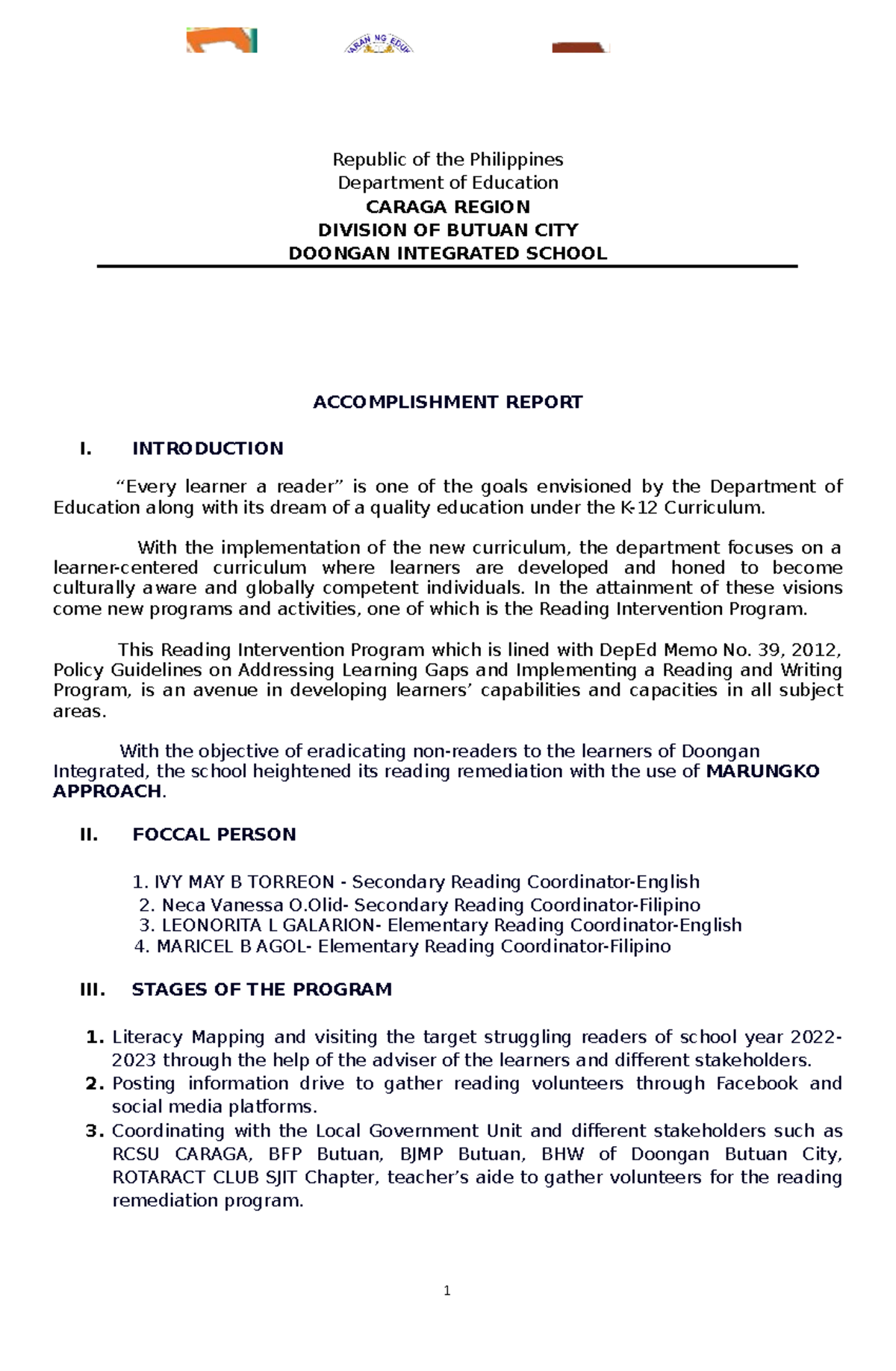 Brigada Pagbasa Accomplishment Report 2022: Reading Program Success ...
