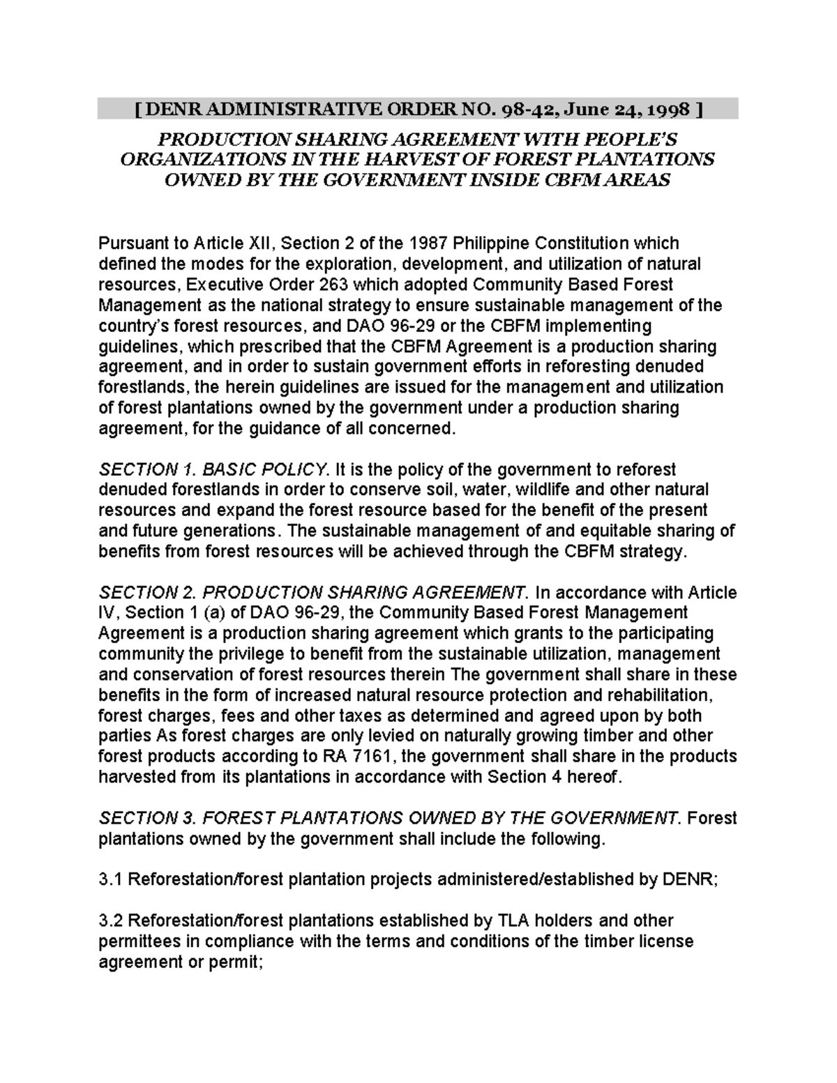 DENR Administrative Order NO 98-42 - [ DENR ADMINISTRATIVE ORDER NO. 98 ...