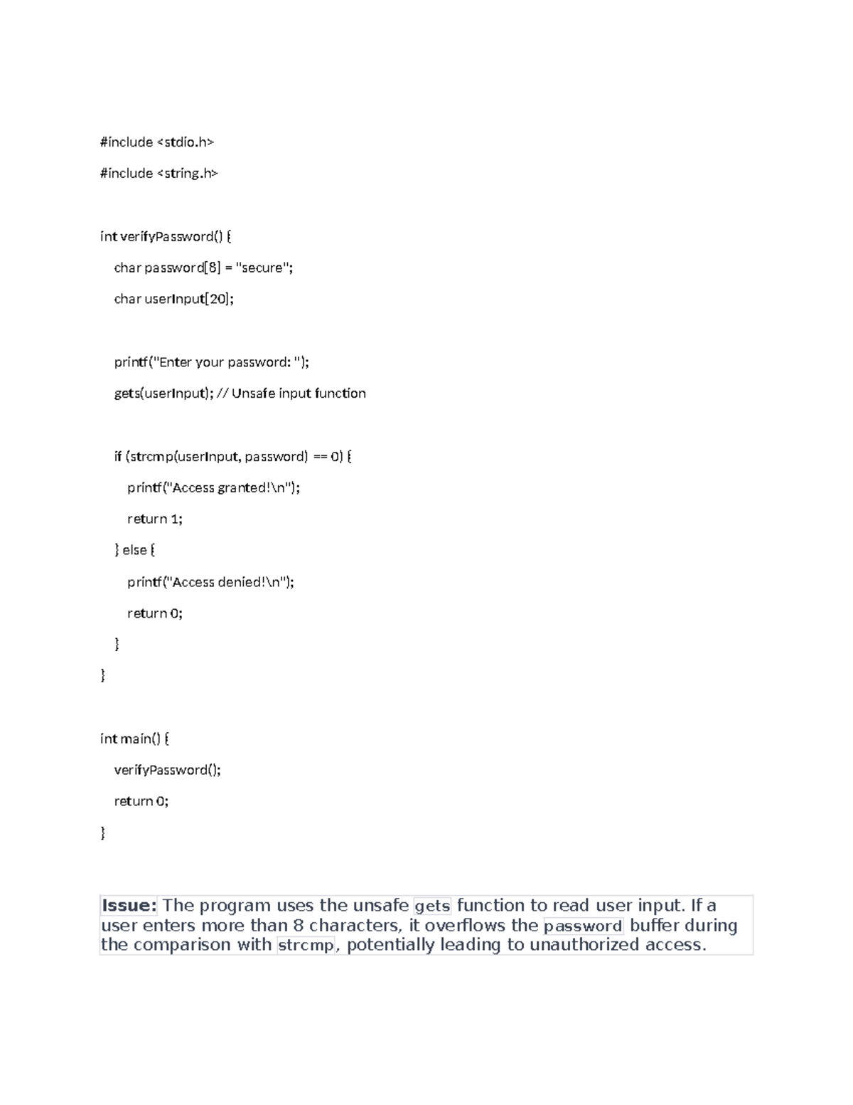 Buffer overflow( input password management) - #include #include int - Studocu