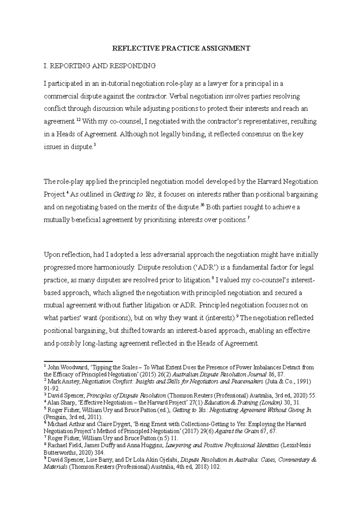 LLB304 Reflective Practice Assignment: Insights on Negotiation ...
