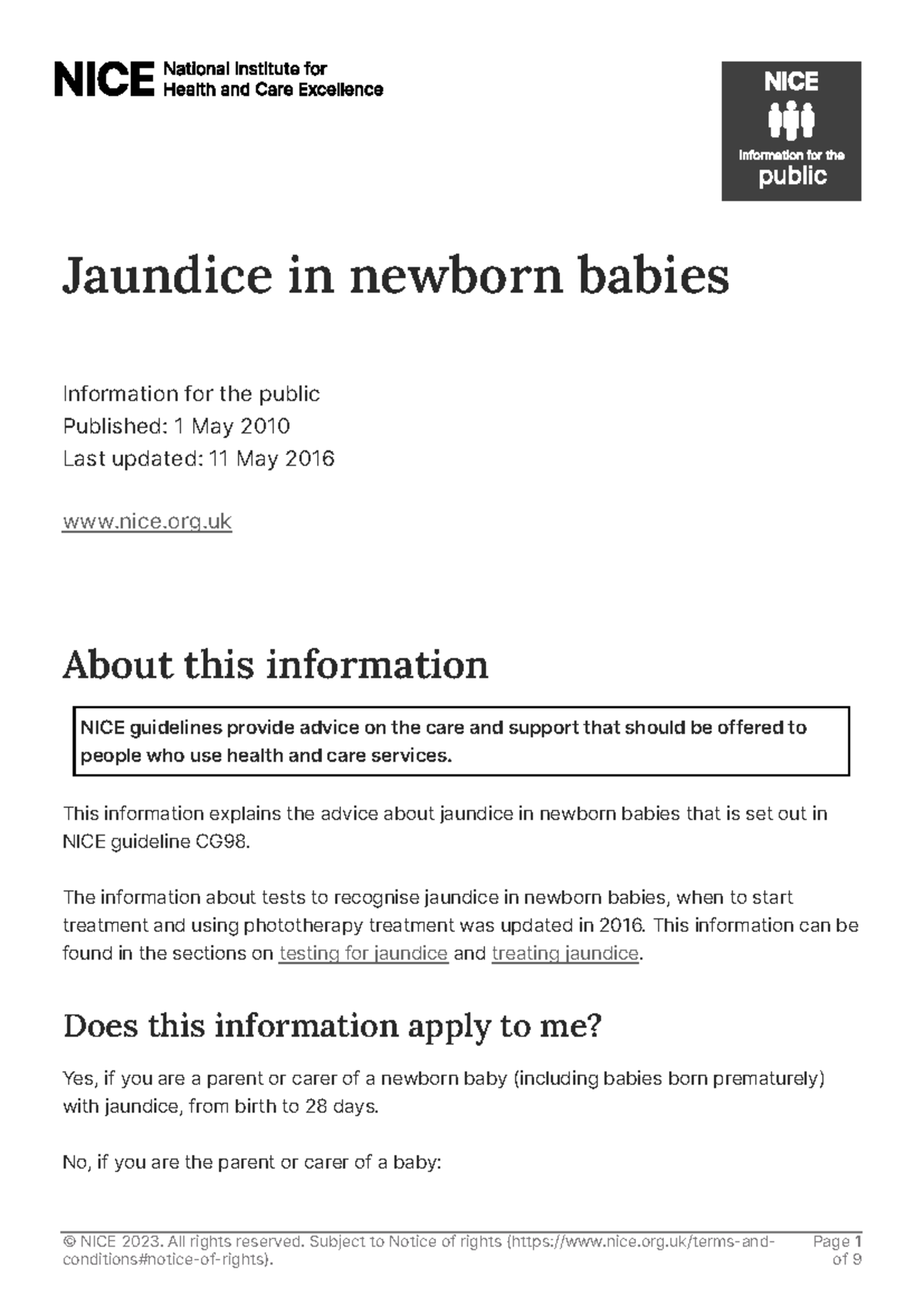 NICE Guidelines on Jaundice in Newborns: Key Information for Parents ...