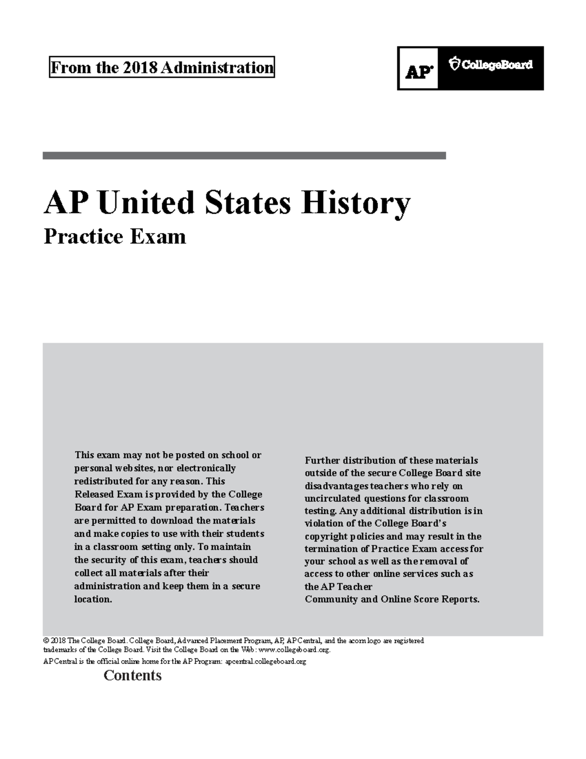 APUSH 2018 Practice Exam Questions and Instructions - Studocu