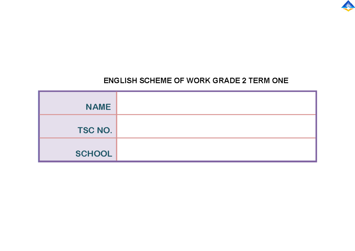 ENG Grade 2 Term 1 - English Scheme of Work Overview - Studocu