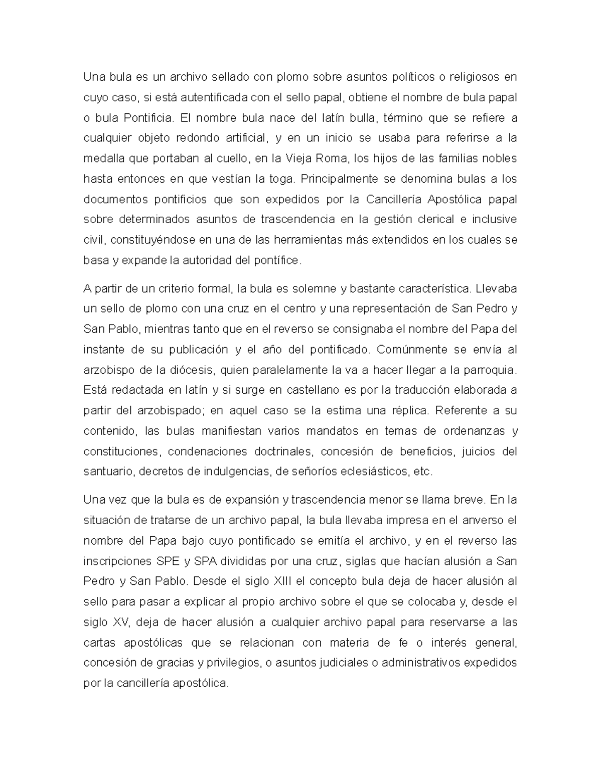 Bulas Papales: Historia y Función en la Gestión Clerical y Civil - Studocu