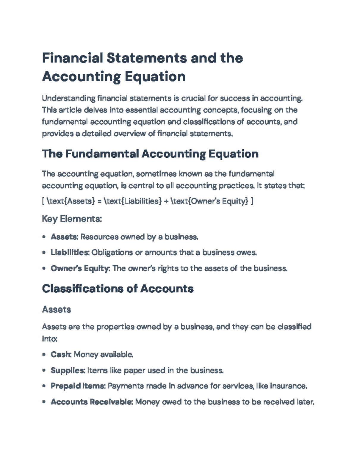 Understanding Financial Statements & Accounting Equation (ACCT 101 ...