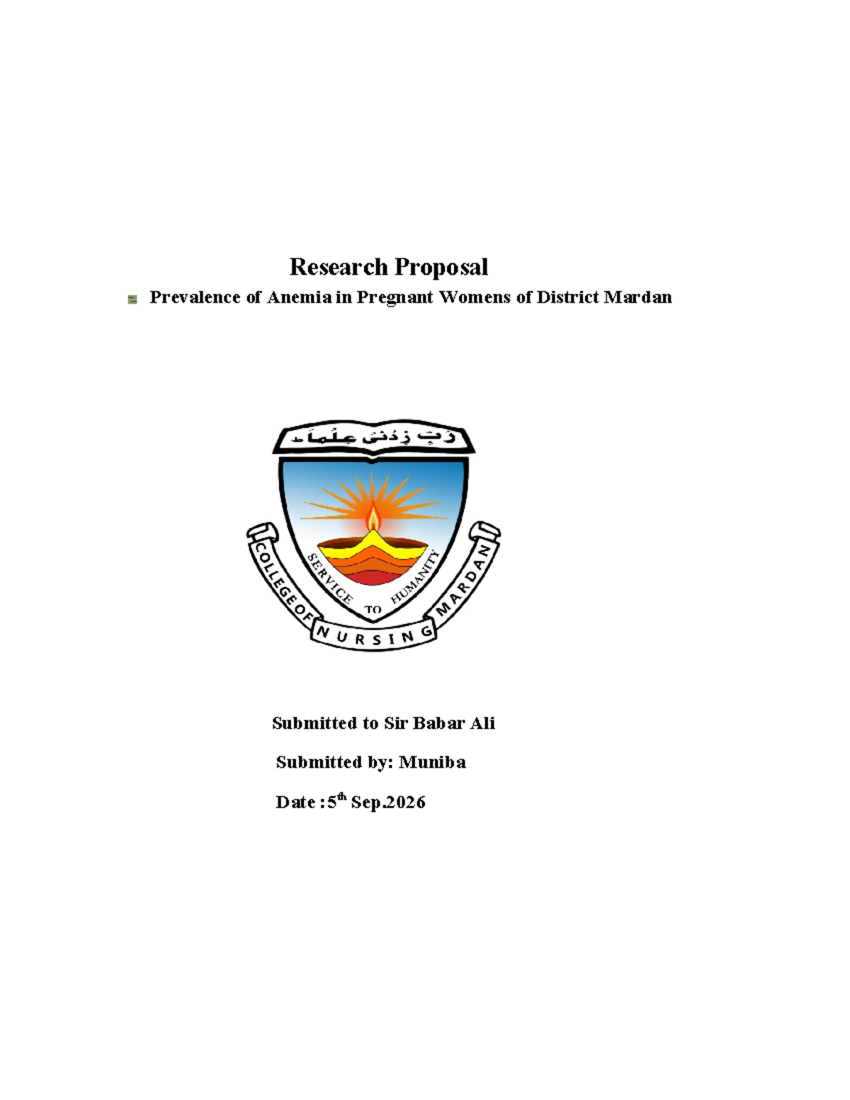 Research Proposal: Prevalence of Anemia in Pregnant Women of Mardan ...