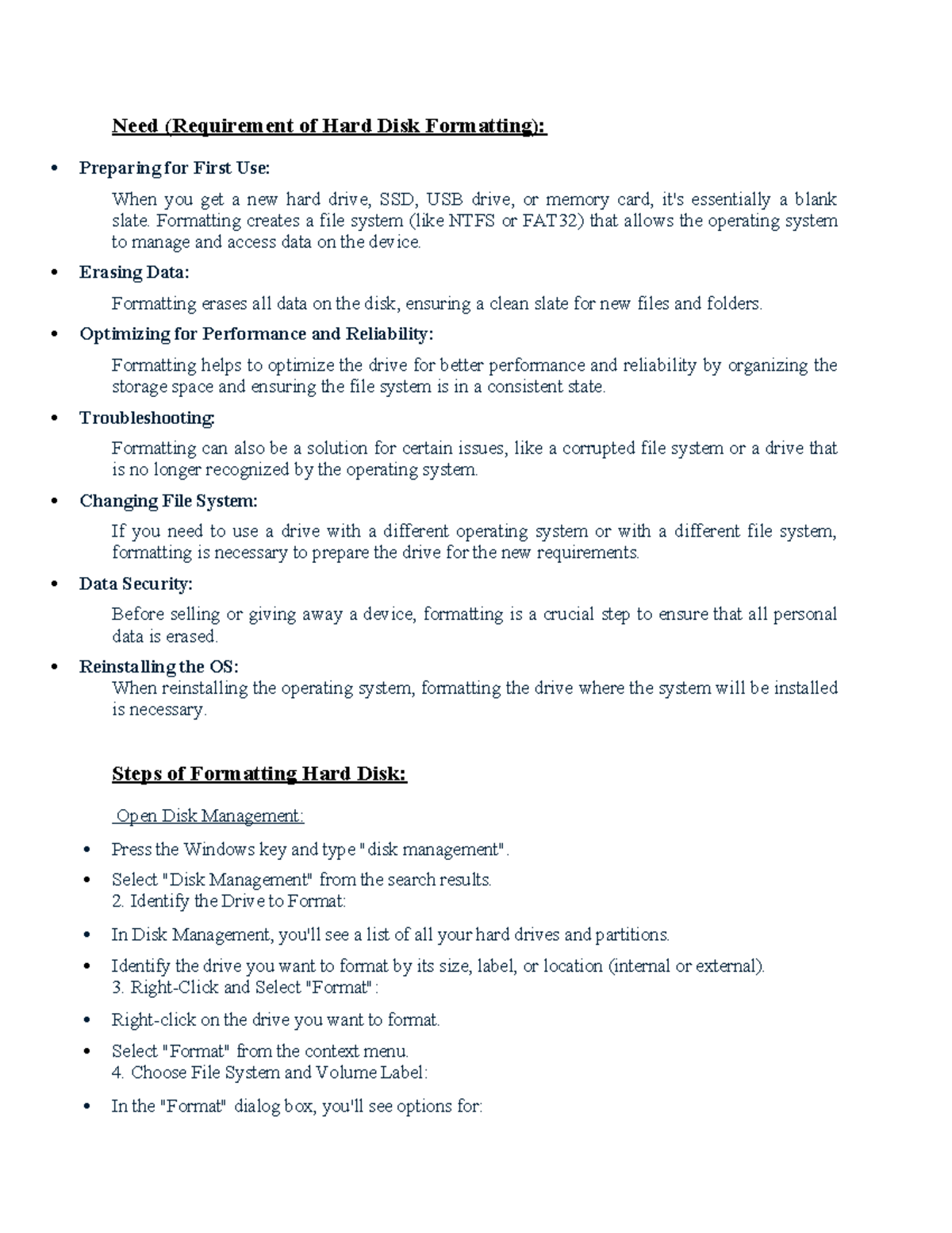 Formatting and Optimizing Hard Drives: A Comprehensive Guide (CAT Notes ...
