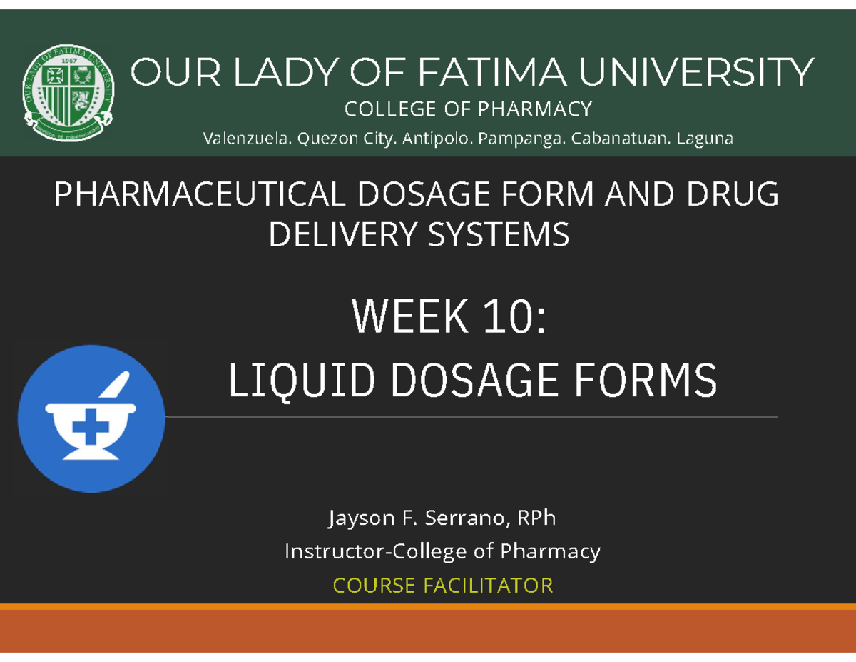 LDF - Midterm Notes on Liquid Dosage Forms and Solutions - Studocu