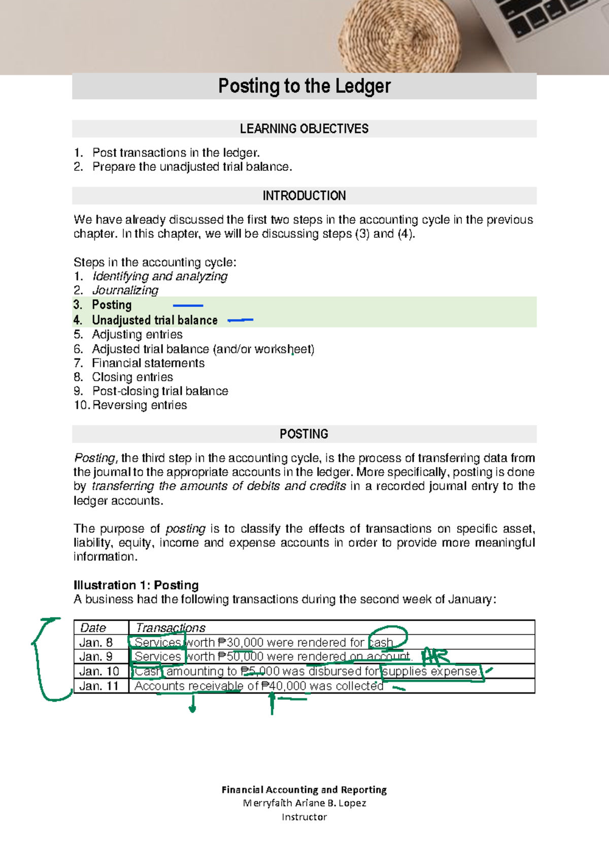 Posting to the Ledger: Step-by-Step in Financial Accounting CD1 - Studocu