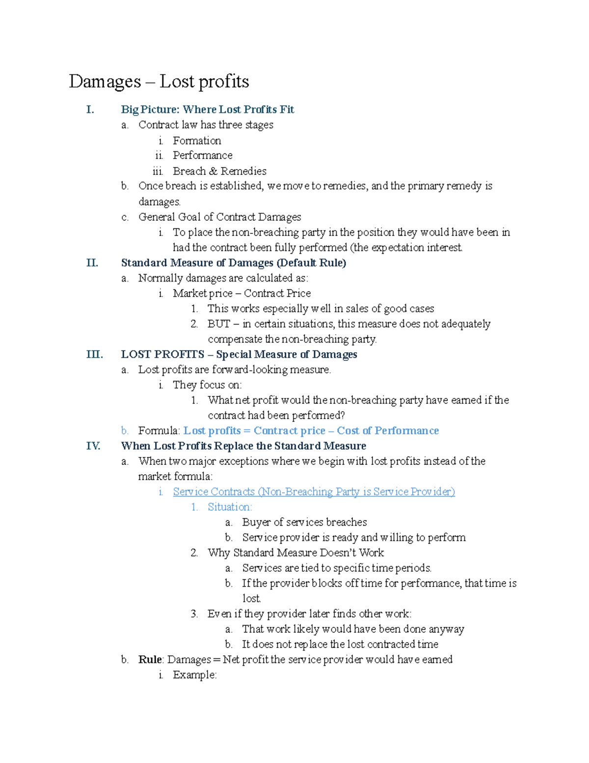 Damages - Lost Profits Analysis for Contract Law (LAW 101) - Studocu