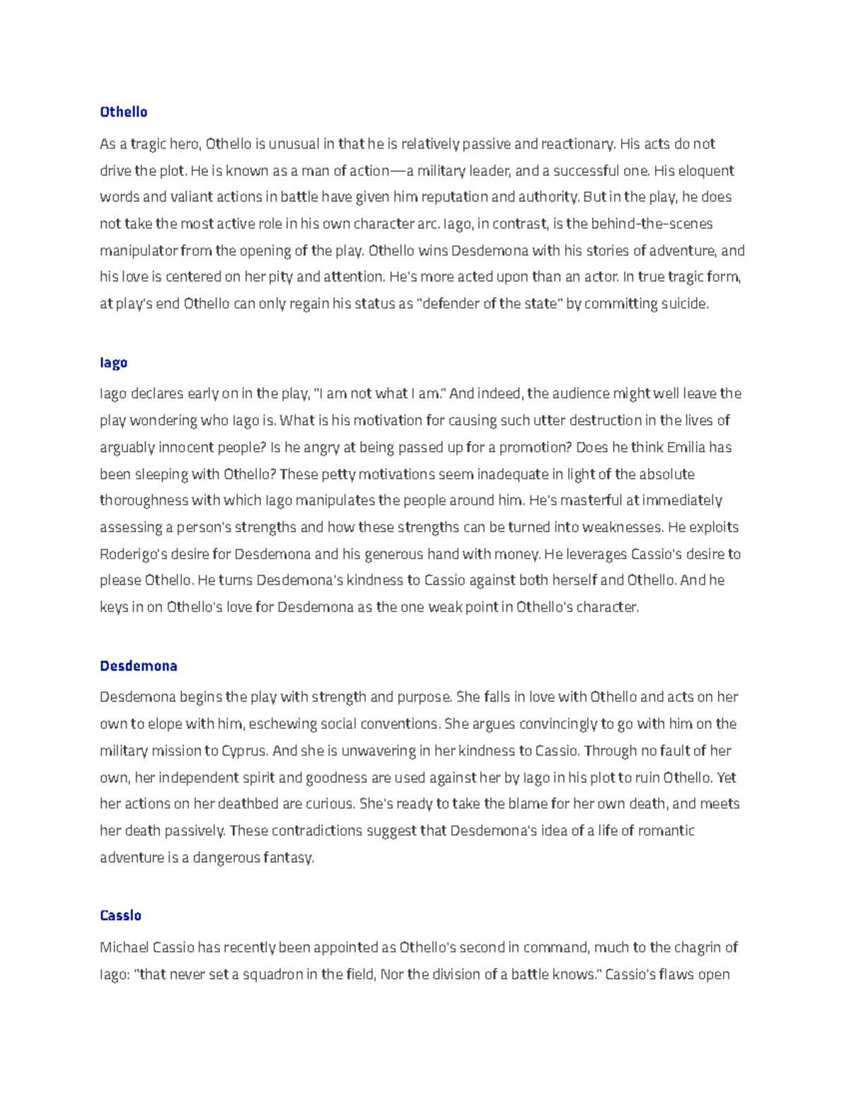 Character Map & Analysis of Othello: Tragic Hero Dynamics - Studocu