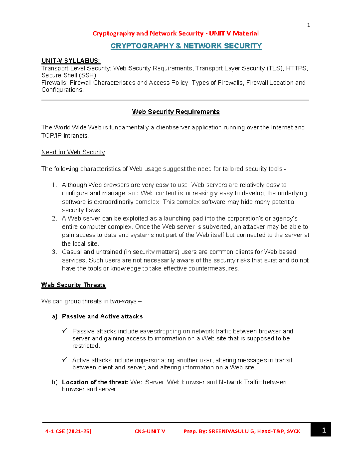 CNS UNIT-V Material 4-1 CSE 2021-25 Batch - Cryptography and Network Security - UNIT V Material ...