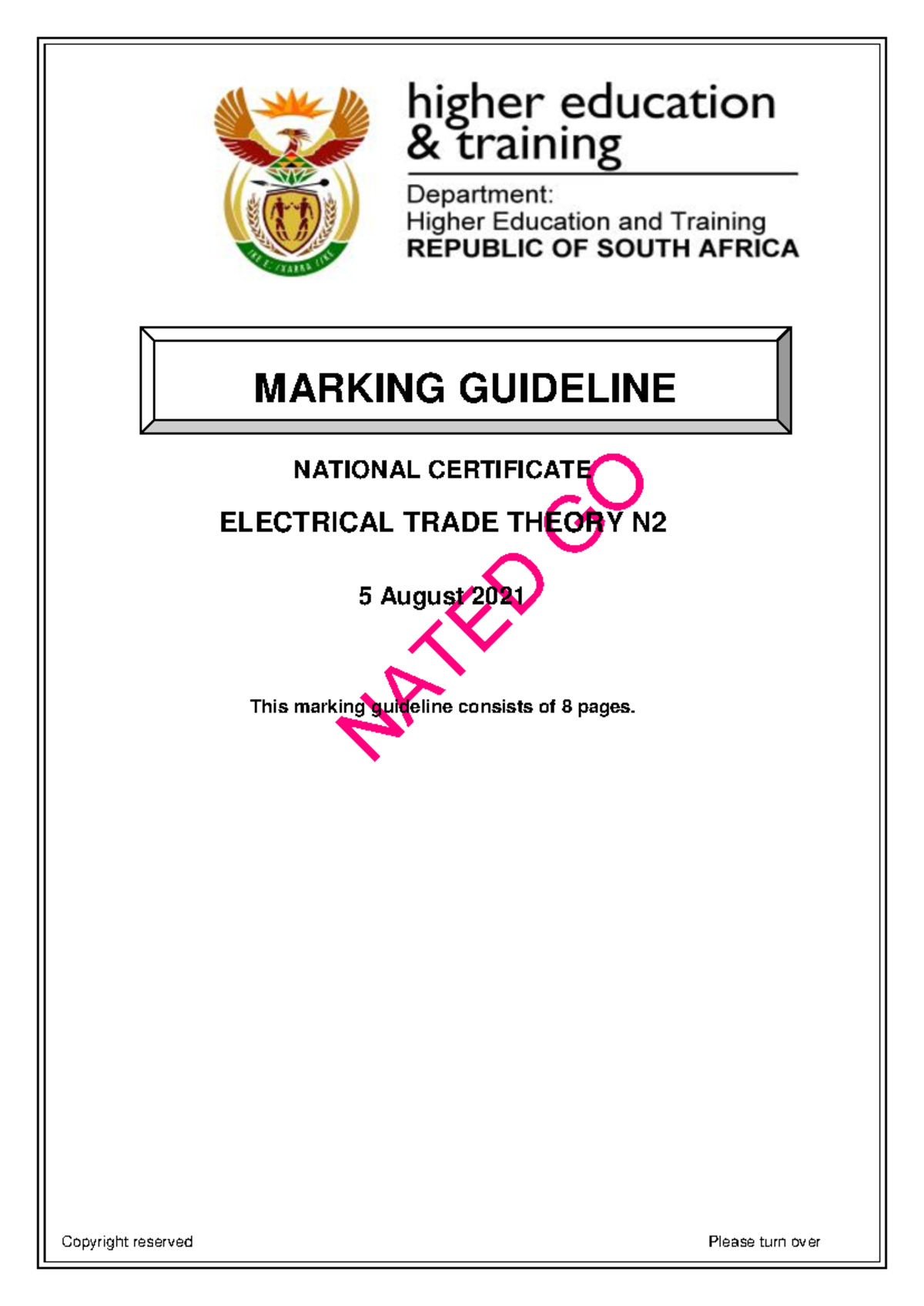 2021 August 5 Electrical Trade Theory N2 MEMO - NATED GO NATIONAL ...
