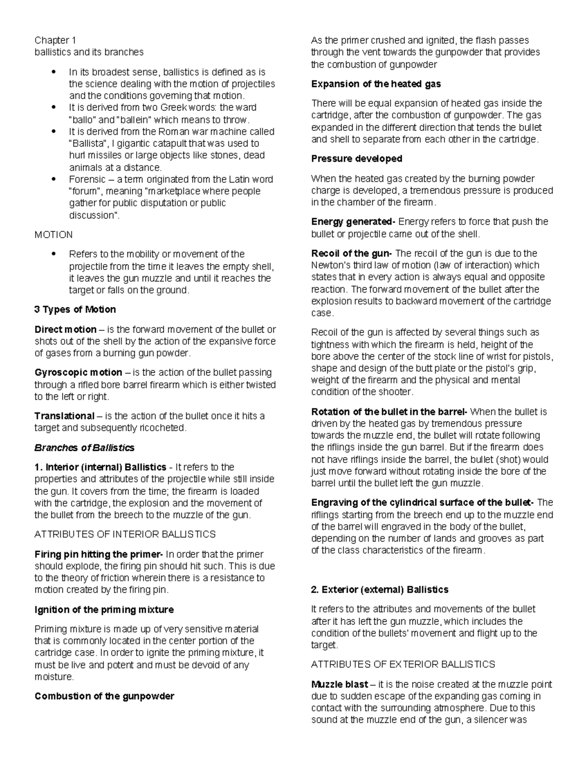 Ballistics Overview: Key Concepts and Branches of Study - Studocu
