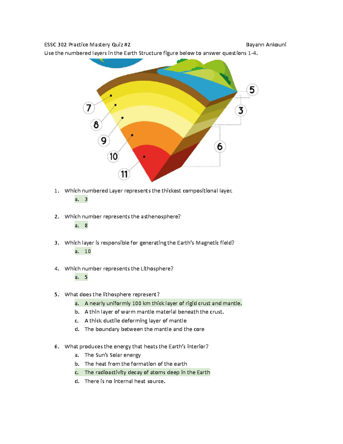 ESSC 302 Practice Mastery Quiz #2: Earth Structure & Properties - Studocu