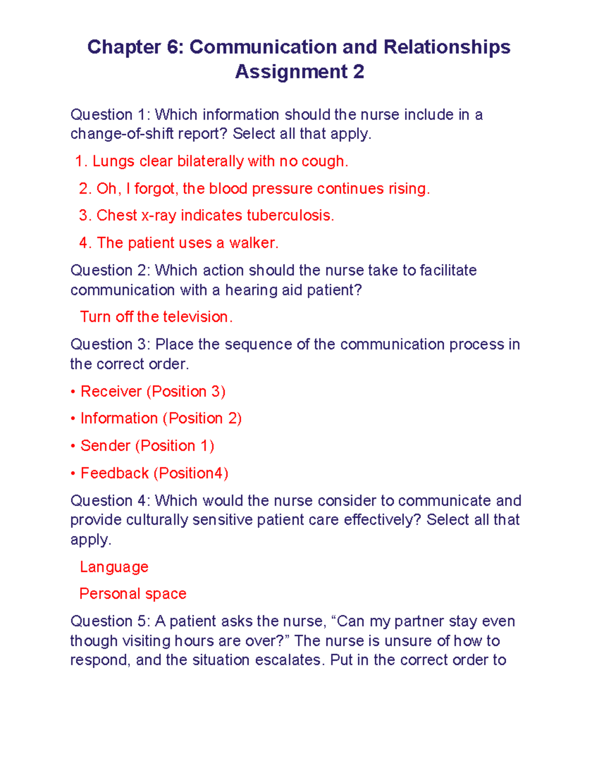 Chapter 6 Comm & Relationships Assignment 2 - Key Concepts & Qs - Studocu