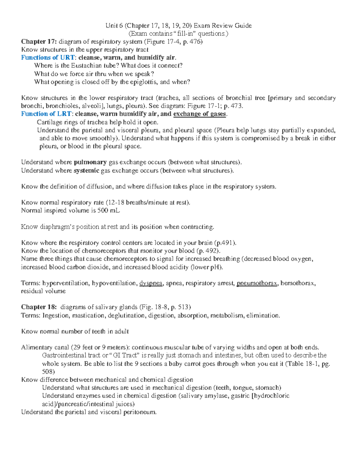 Unit 6 Exam Review: Anatomy & Physiology Chapters 17-20 Key Concepts ...