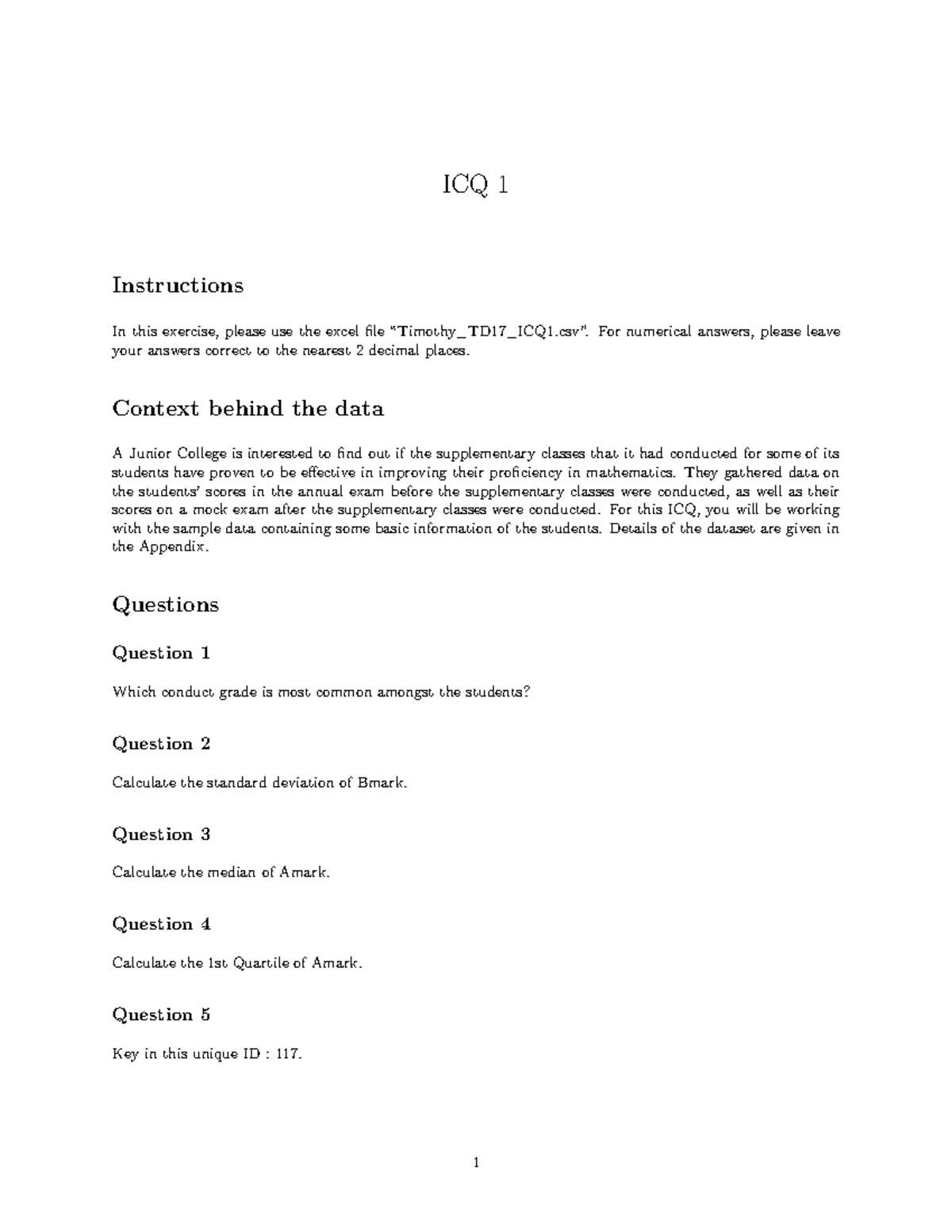 Timothy TD17 ICQ1: Analyzing Supplementary Class Effectiveness - Studocu