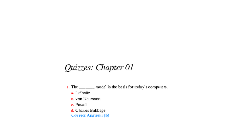 Quizzes: Chapter 01 - Computer Models and Subsystems - Studocu