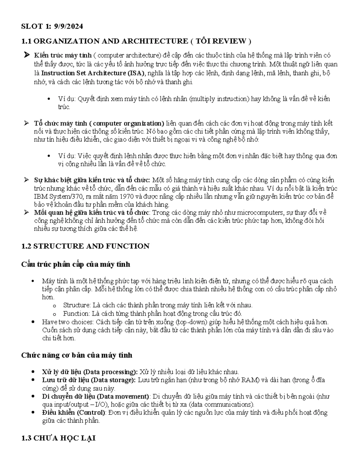 CAE201 Notes - Tổ Chức và Kiến Trúc Máy Tính - Studocu