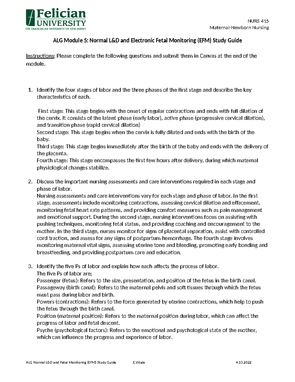 Maternal-Newborn Nursing ALG Module 5: Labor & EFM Study Guide - Studocu
