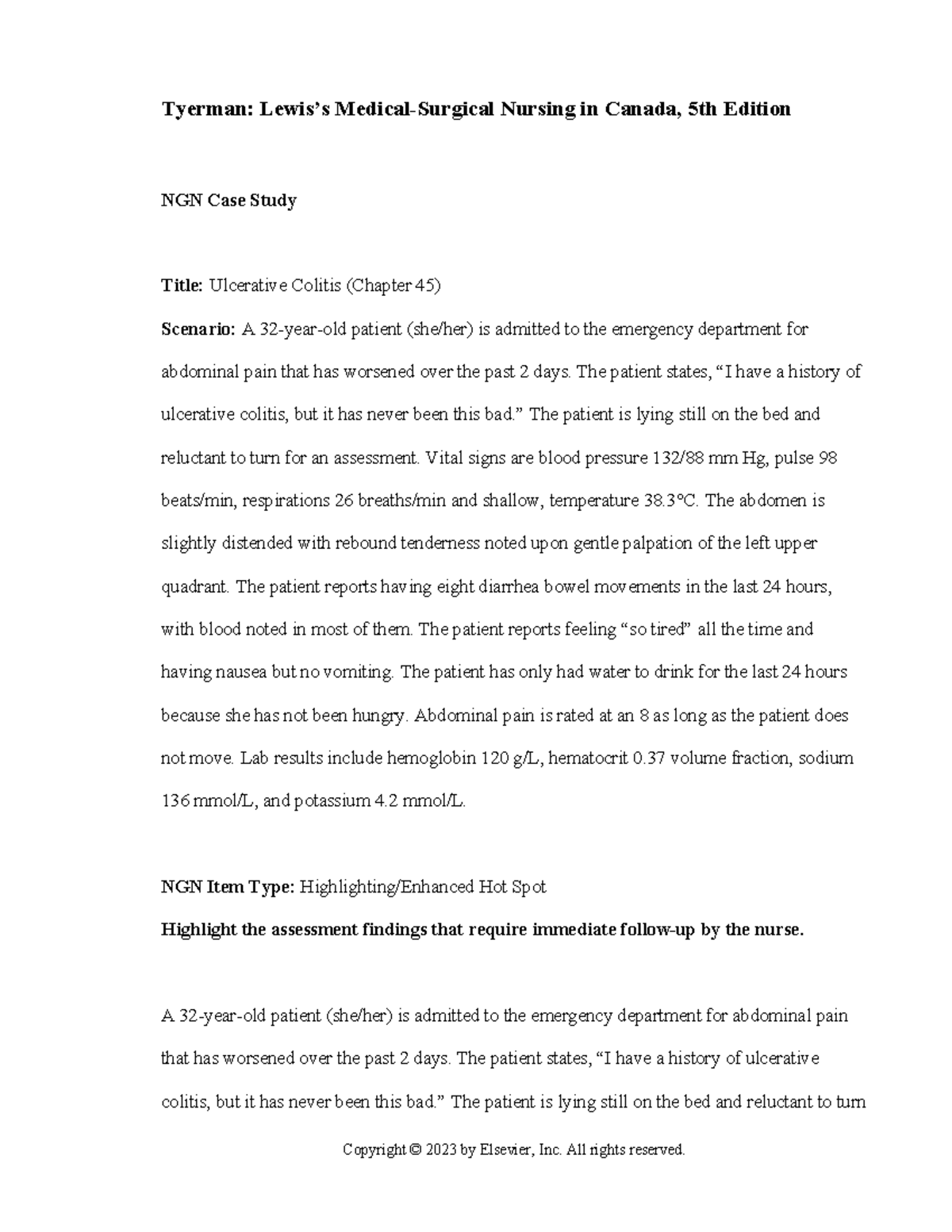 NGN Case Study: Ulcerative Colitis Assessment Findings (Chapter 45) - Studocu