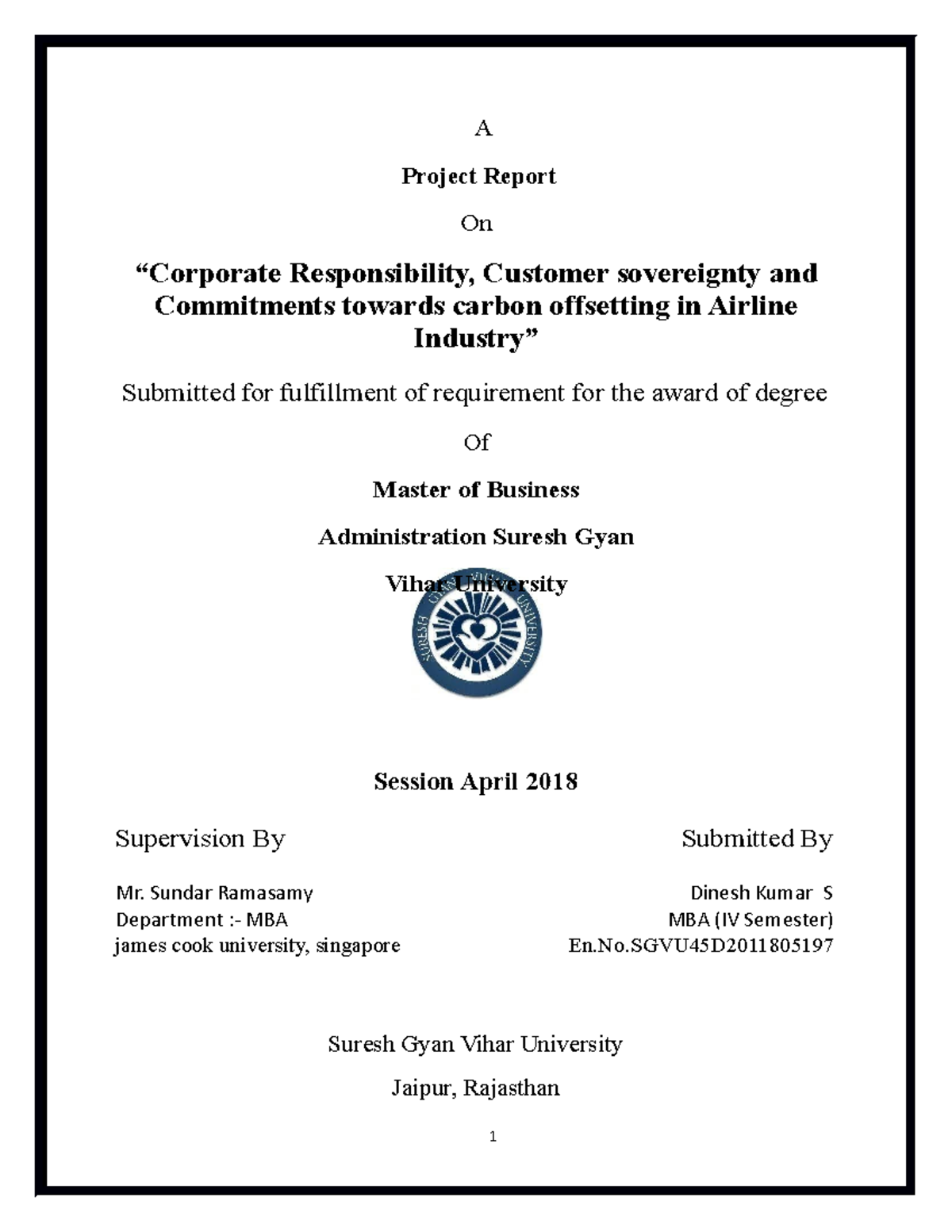 SGVU MBA Project: Corporate Responsibility in Airline Industry - Studocu