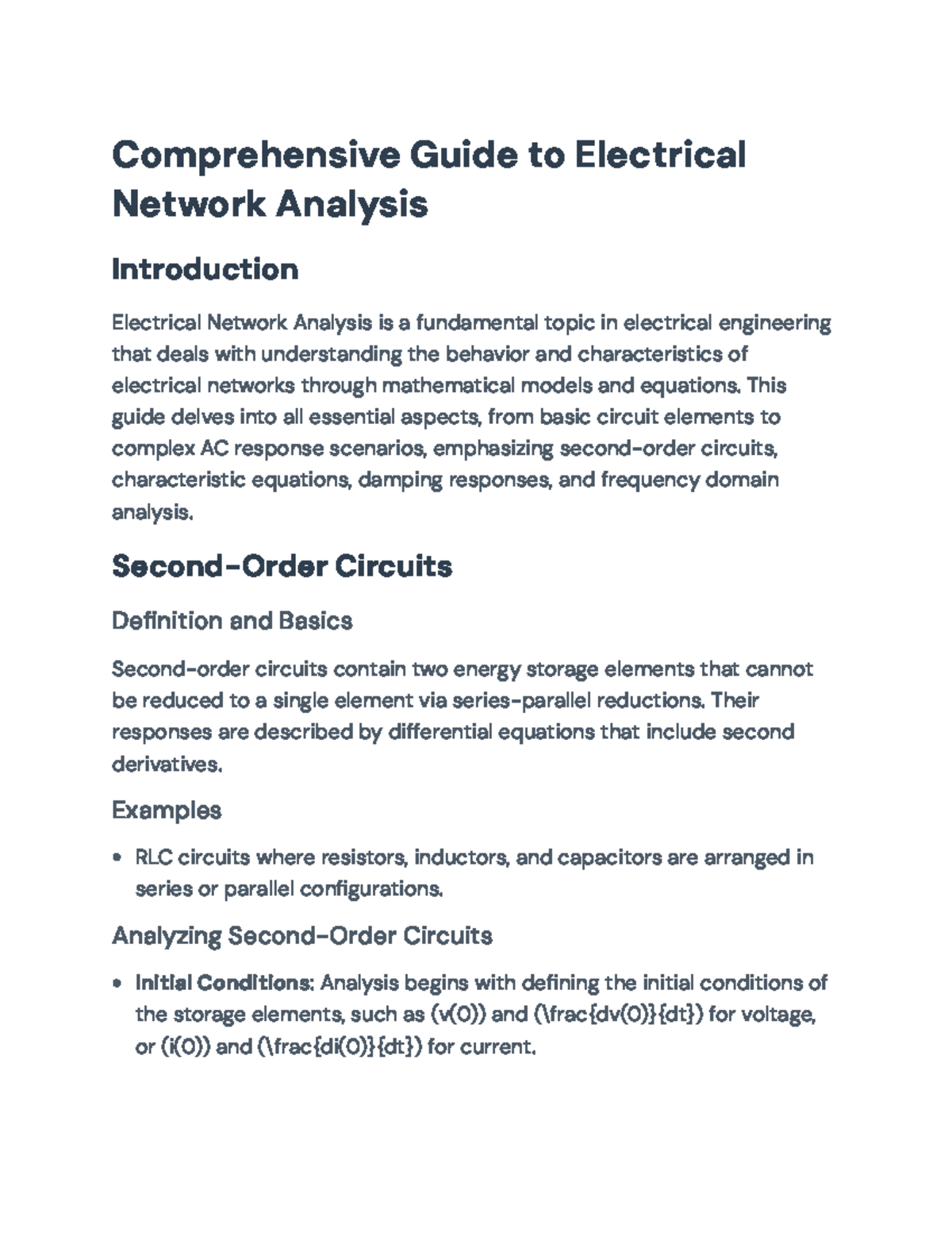 Comprehensive Guide to Electrical Network Analysis (ENGR 301) - Studocu