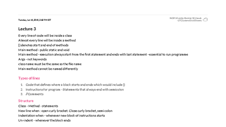 COMP 202 Lecture Notes: Java Basics and OOP Concepts - Studocu