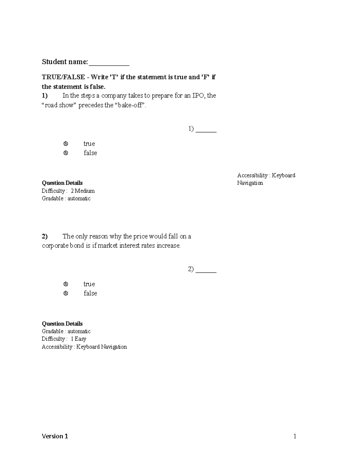 Chapter 05 Test: True/False & Multiple Choice Questions - Studocu