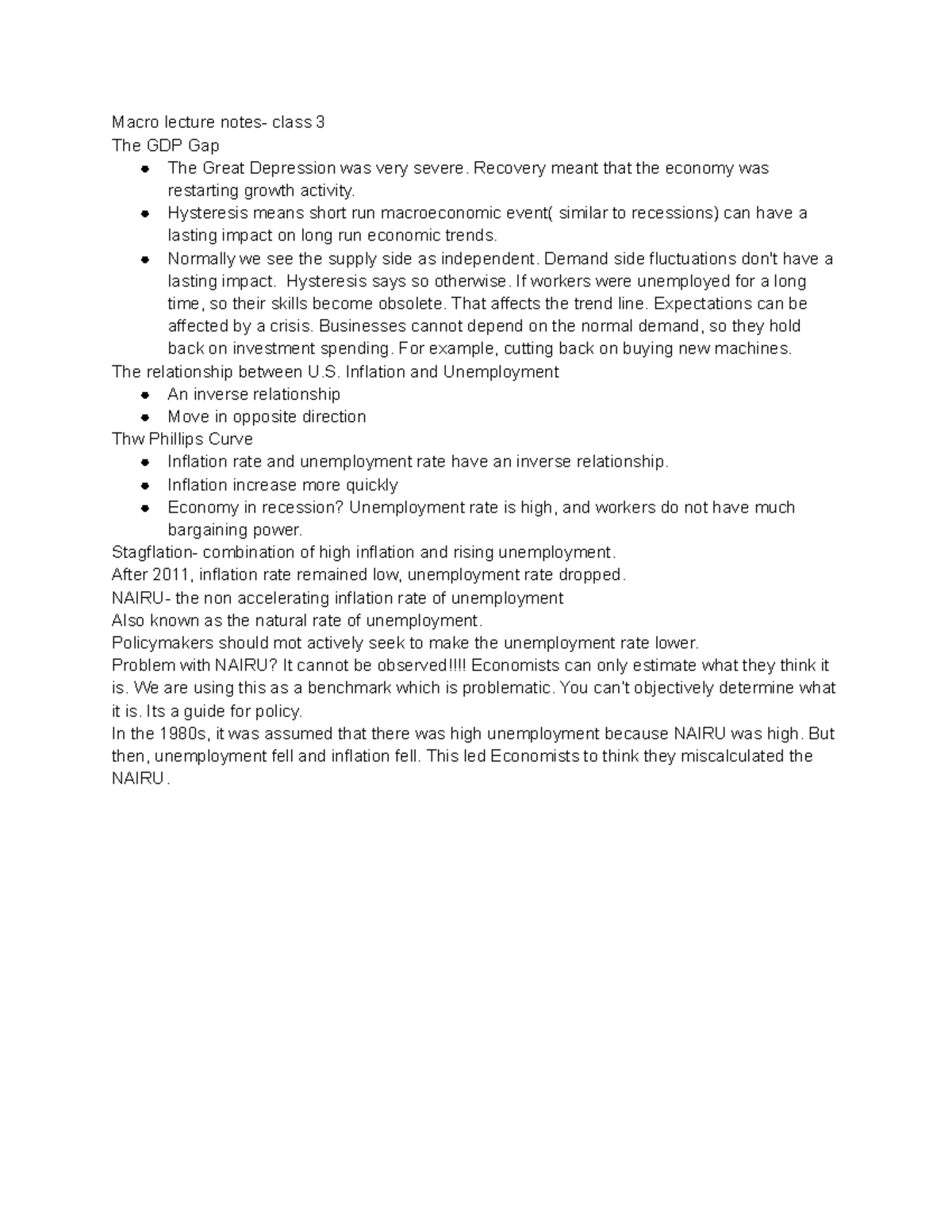 Macro Notes Class 3 Macro Lecture Notes Class 3 The Gdp Gap The Great Depression Was Very