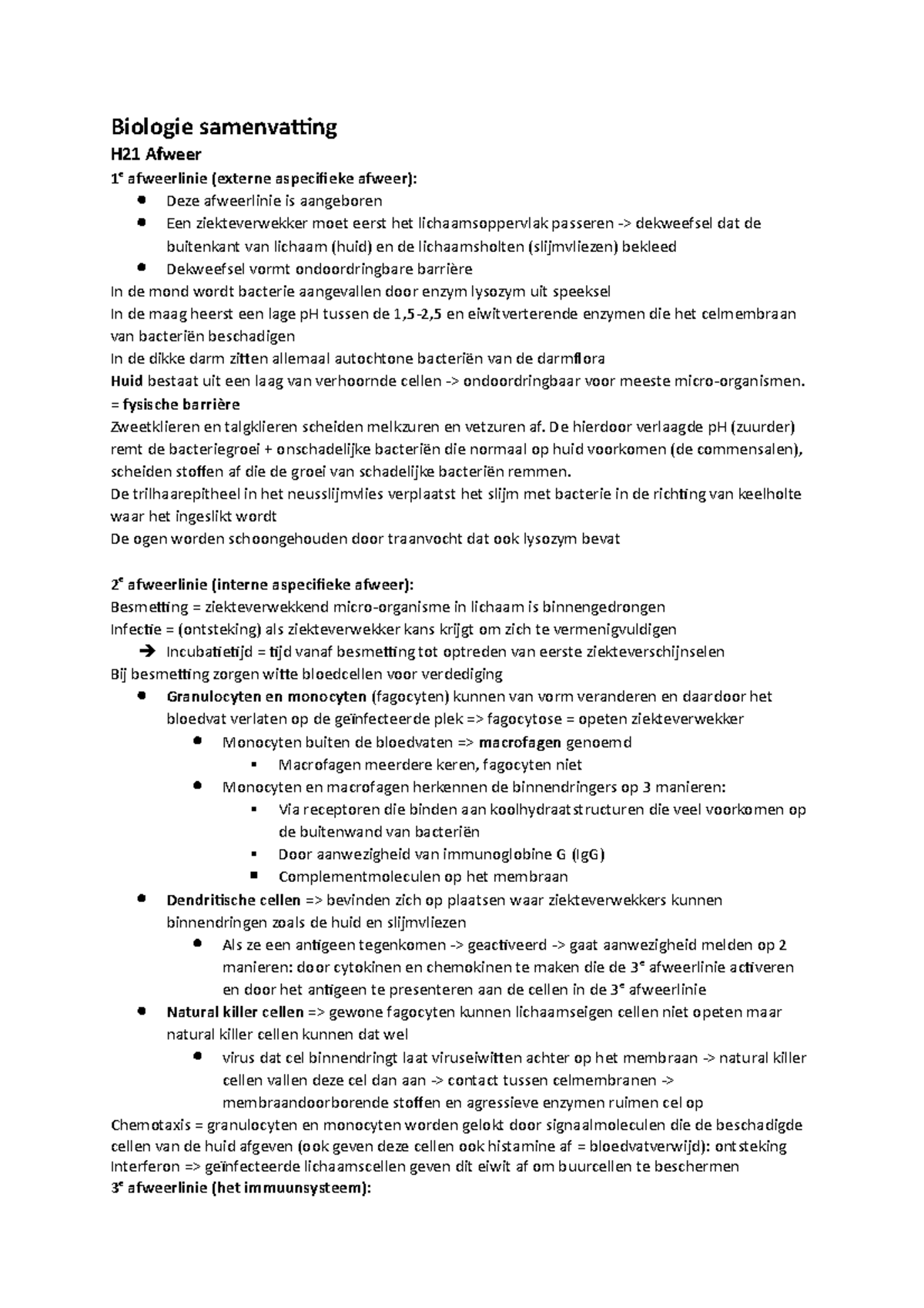 Biologie Samenvatting H21: Afweer en H22: De Huid - Studeersnel