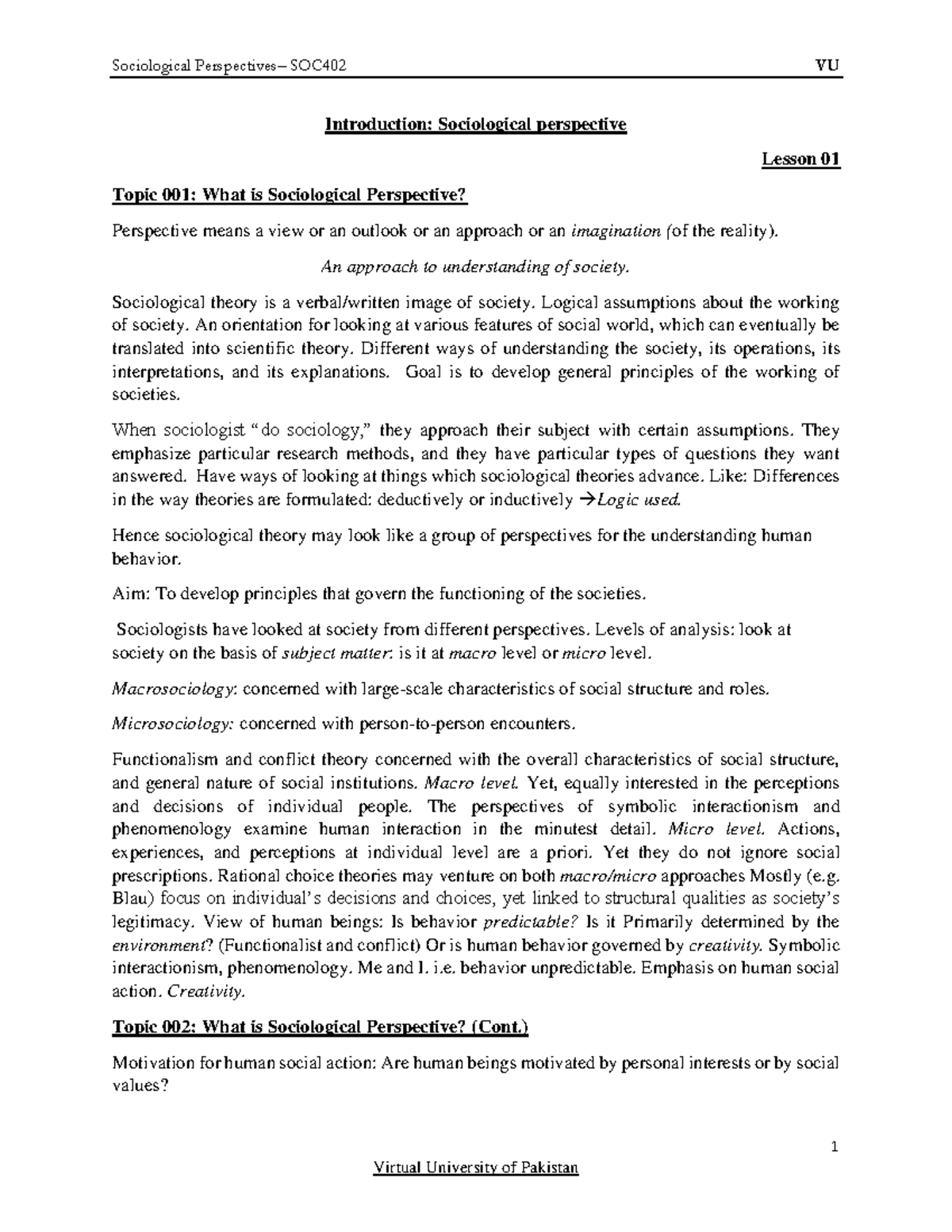 SOC402 Handouts Lesson 01-45: Final Exam Review on Sociological ...