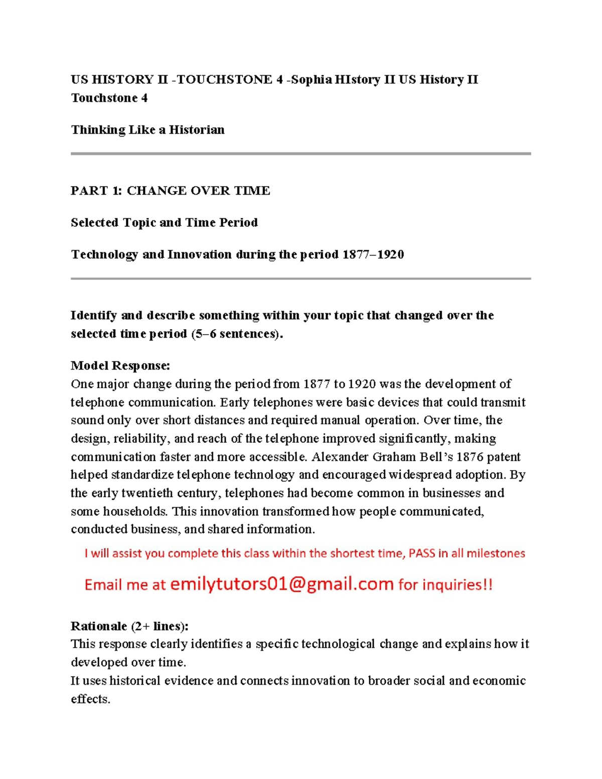 US HISTORY II 4 Touchstone 4: Change Over Time in Technology and ...