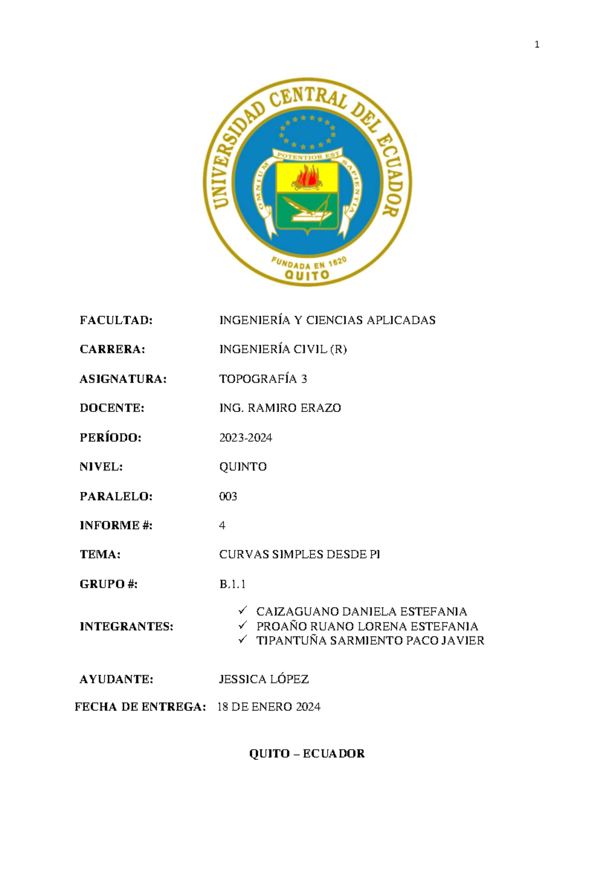 Informe 4: Curvas Simples desde PI - Topografía 3 (Ingeniería Civil ...