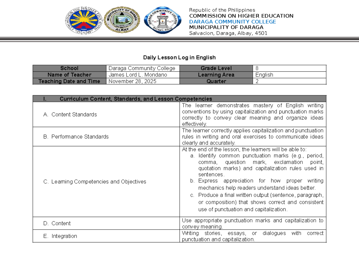 DLP in English 2: Mastering Punctuation & Capitalization Techniques ...