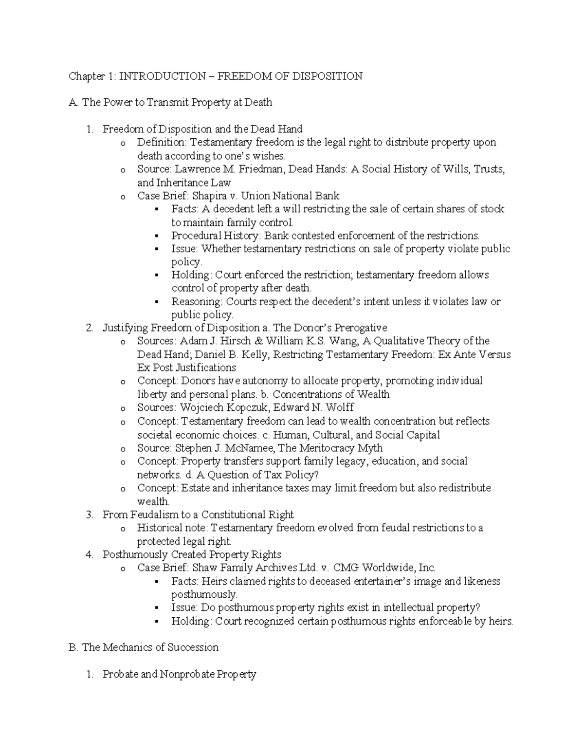 Ch. 1 - Freedom of Disposition: Testamentary Rights & Succession - Studocu