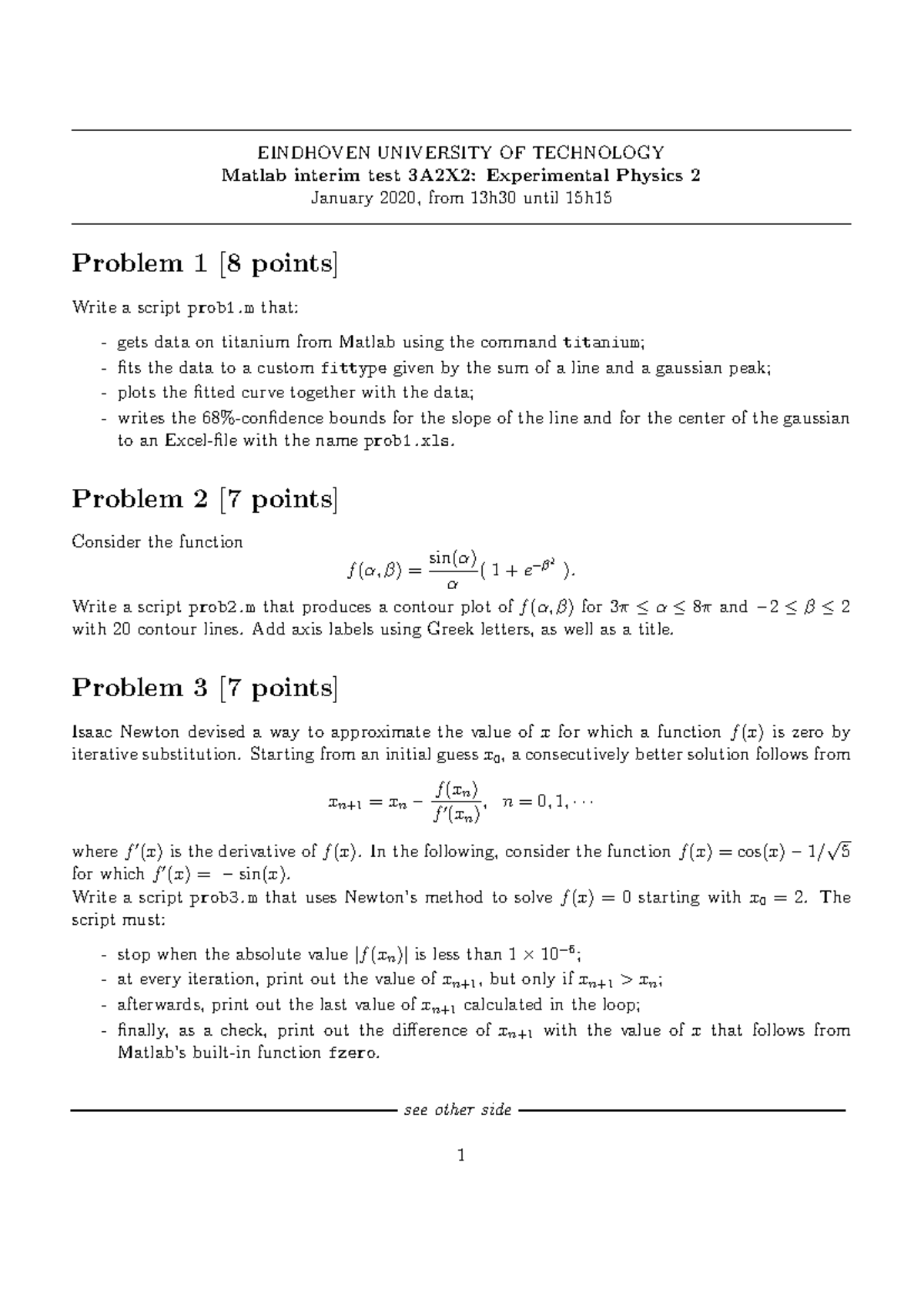 Matlab Midterm Test - EINDHOVEN UNIVERSITY OF TECHNOLOGY Matlab interim ...