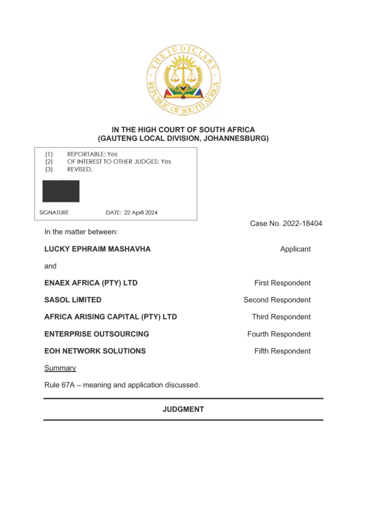 Application of New Rule 67A-1 on Costs Judgment in Civil Cases - Studocu