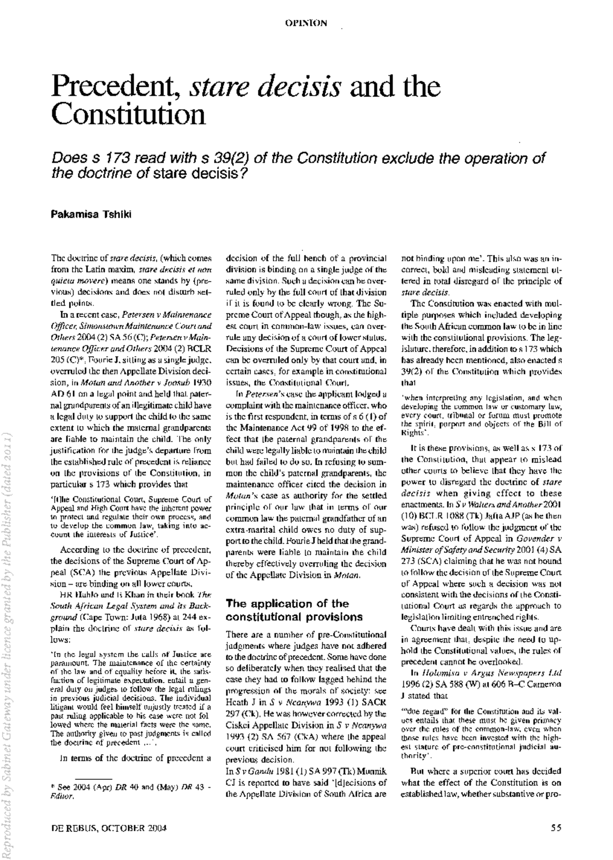 Precedent stare decisis and the constitution - OPINION Precedent, stare ...