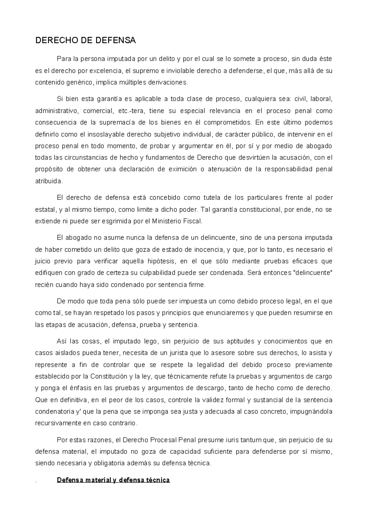 DERECHO DE DEFENSA EN PROCESO PENAL: GARANTÍAS Y OBLIGACIONES - Studocu