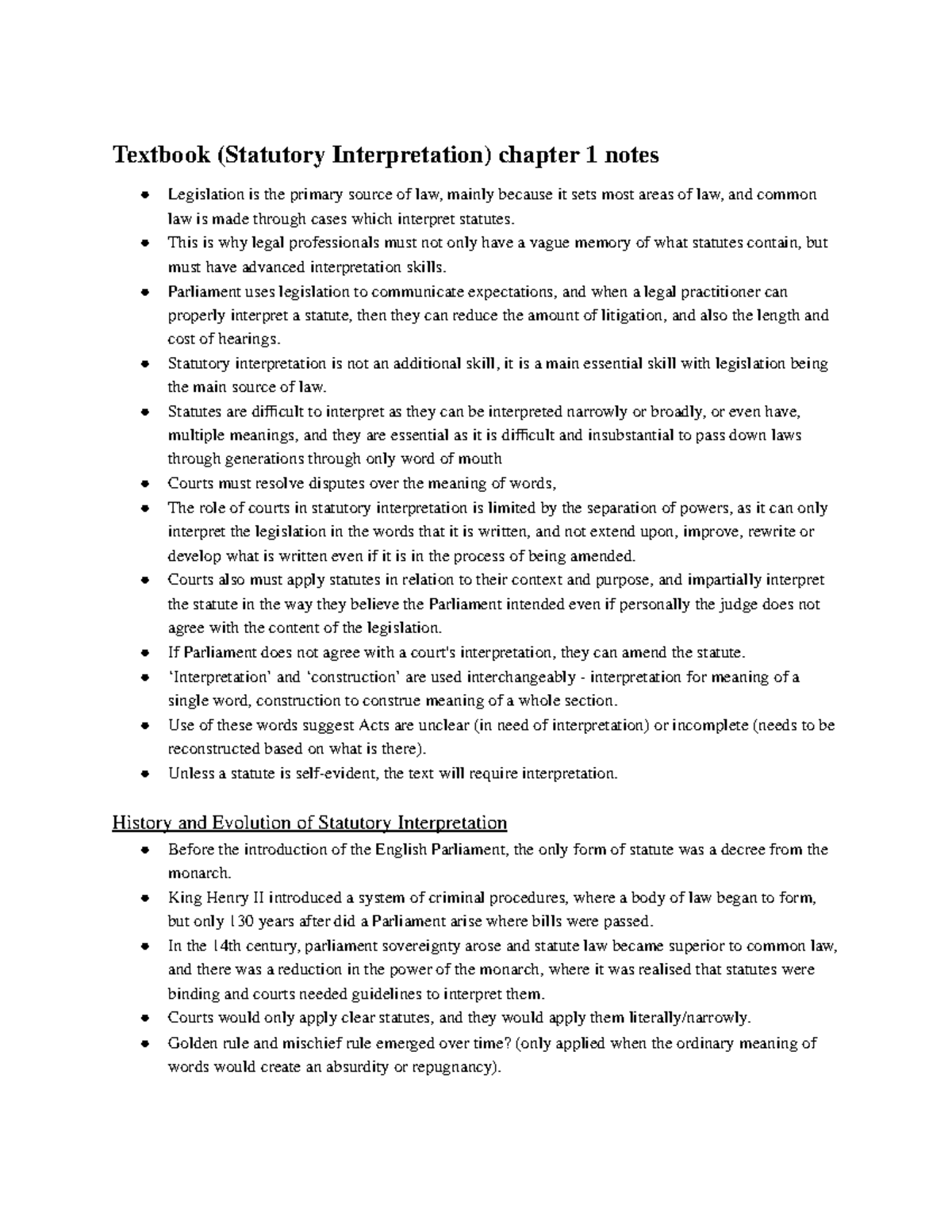 Chapter 1 Summary: Statutory Interpretation (Law 101) - Studocu