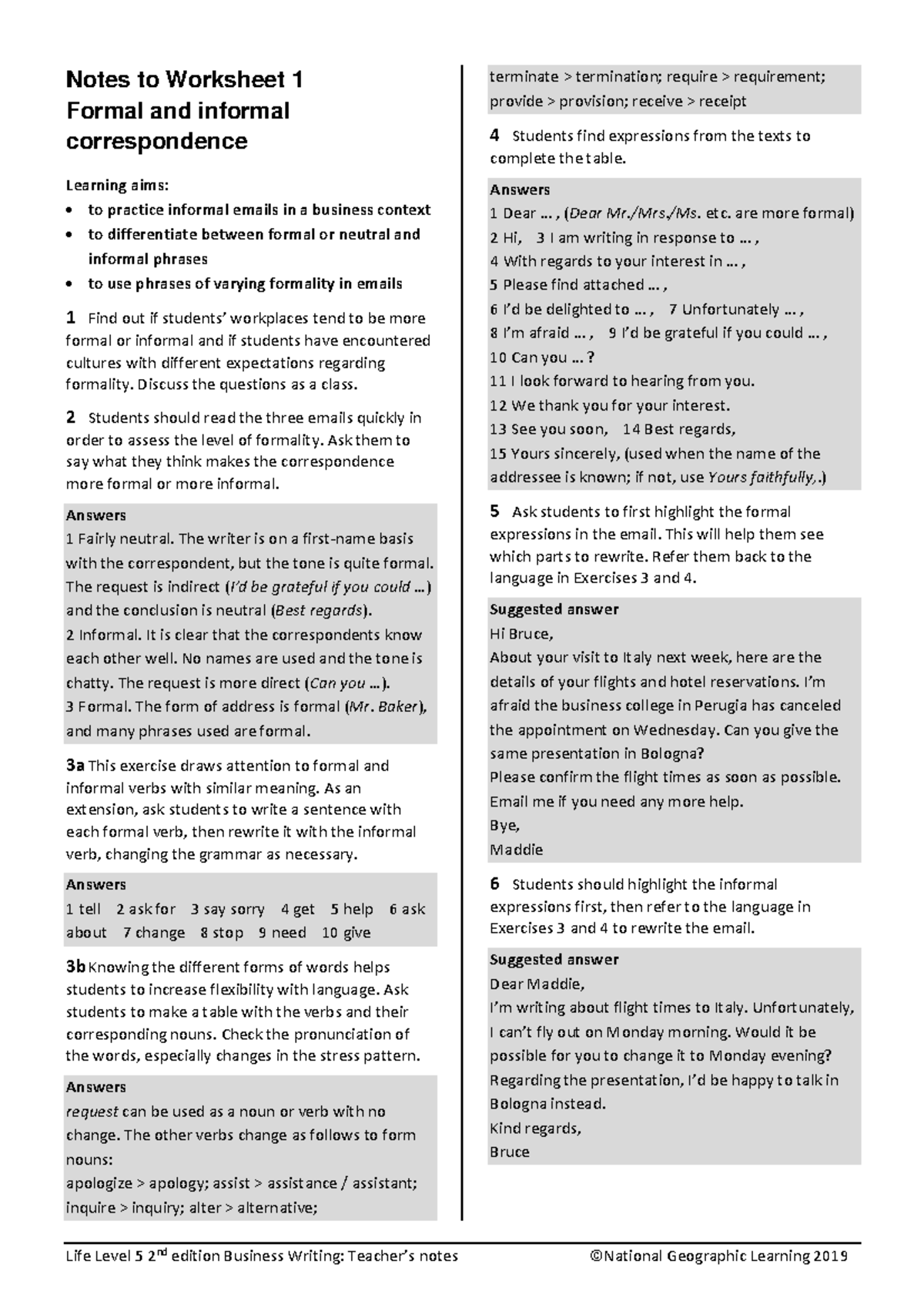Level 5 Business Writing: Notes on Formal and Informal Correspondence ...