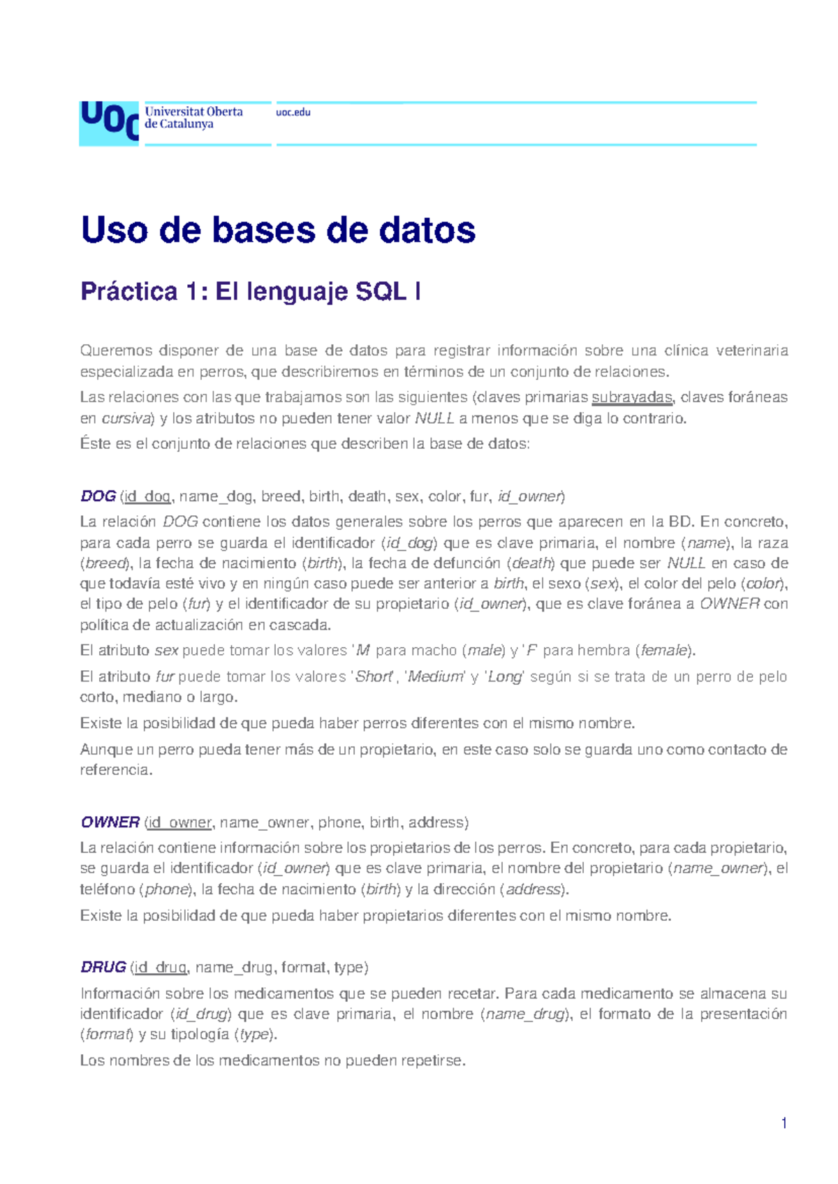 PR1 20222: SQL I Database Design Solution for Veterinary Clinic - Studocu