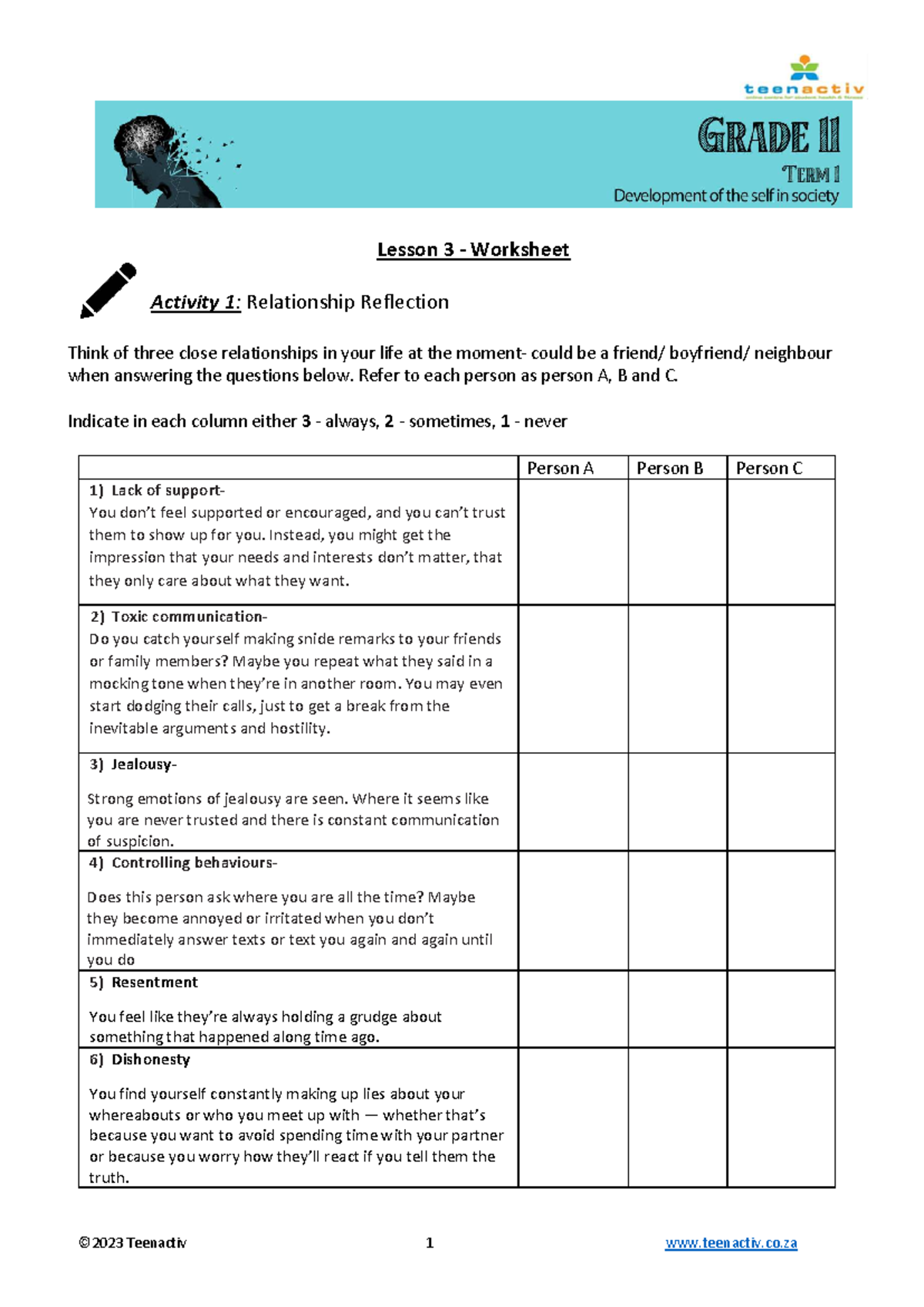 Lesson 3 Worksheet: Relationship Reflection & Social Media Impact - Studocu