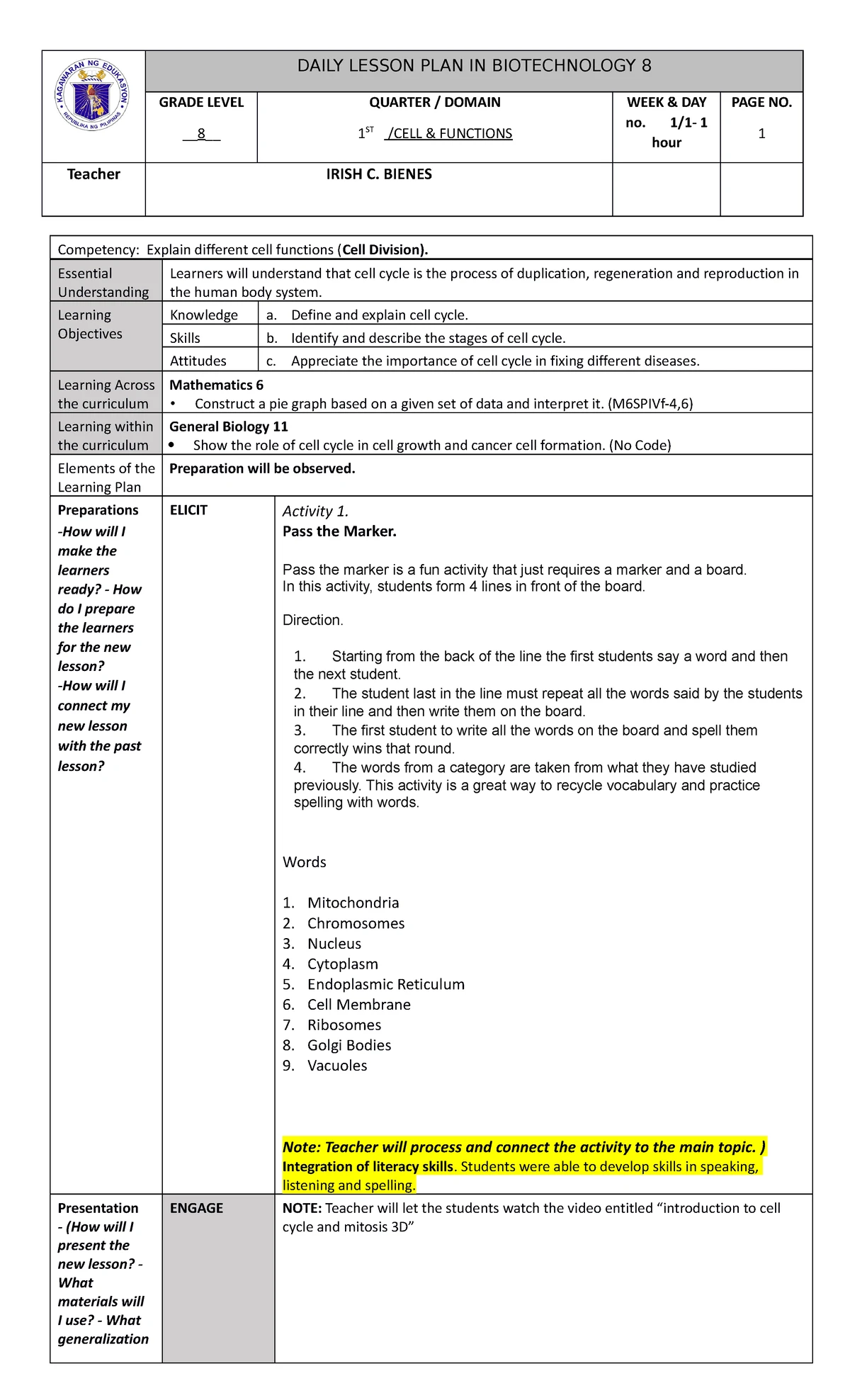 Semi-Detailed Lesson Plan on Earth's Size & Motions (BSED II SCIENCE ...