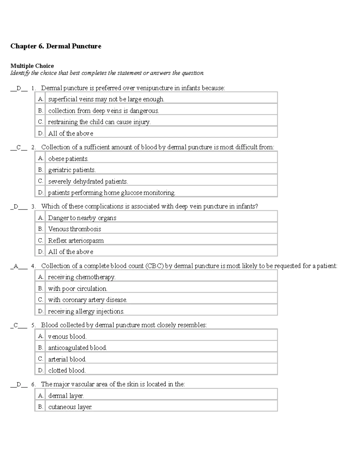 Chapter 6 Quiz - Chapter 6. Dermal Puncture Multiple Choice Identify ...