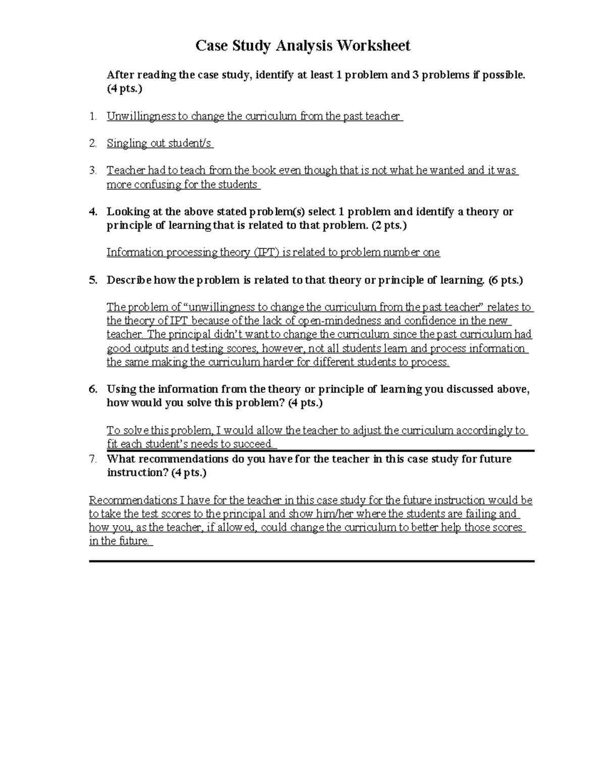 EDU 301 Case Study Analysis: Identifying Problems & Solutions - Studocu